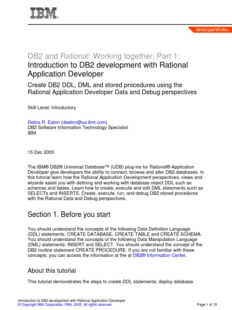 DB2 and Rational: Working Together, Part 1:: Introduction To DB2 Development With Rational ...