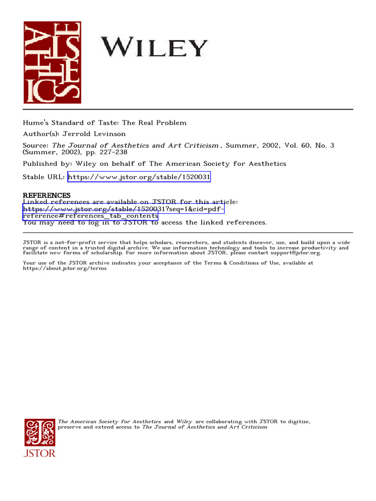 Levinson HumesStandardTaste 2002 | PDF | Aesthetics | David Hume