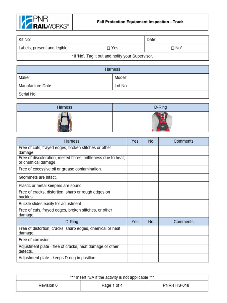 PNR-FHS-018 - Fall Protection Equipment Inspection - Track_Rev0 | PDF ...