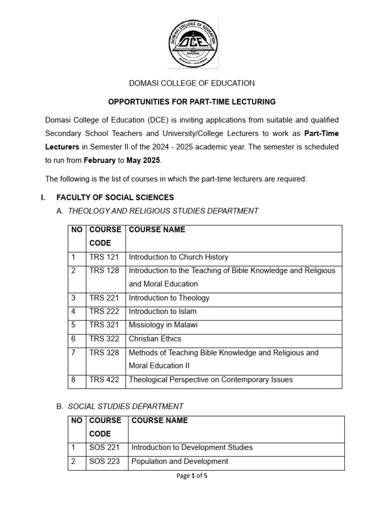 Part-Time Lecturer Openings at DCE | PDF | Linguistics | Academic Degree