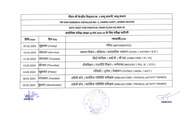 Class XI Practical Exam Schedule 2024-25 | PDF