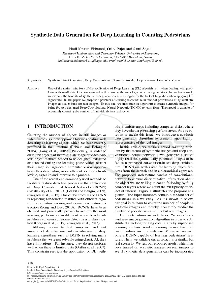 2017 Synthetic Data Generation For Deep Learning in Counting Pedestrians | PDF | Deep Learning ...