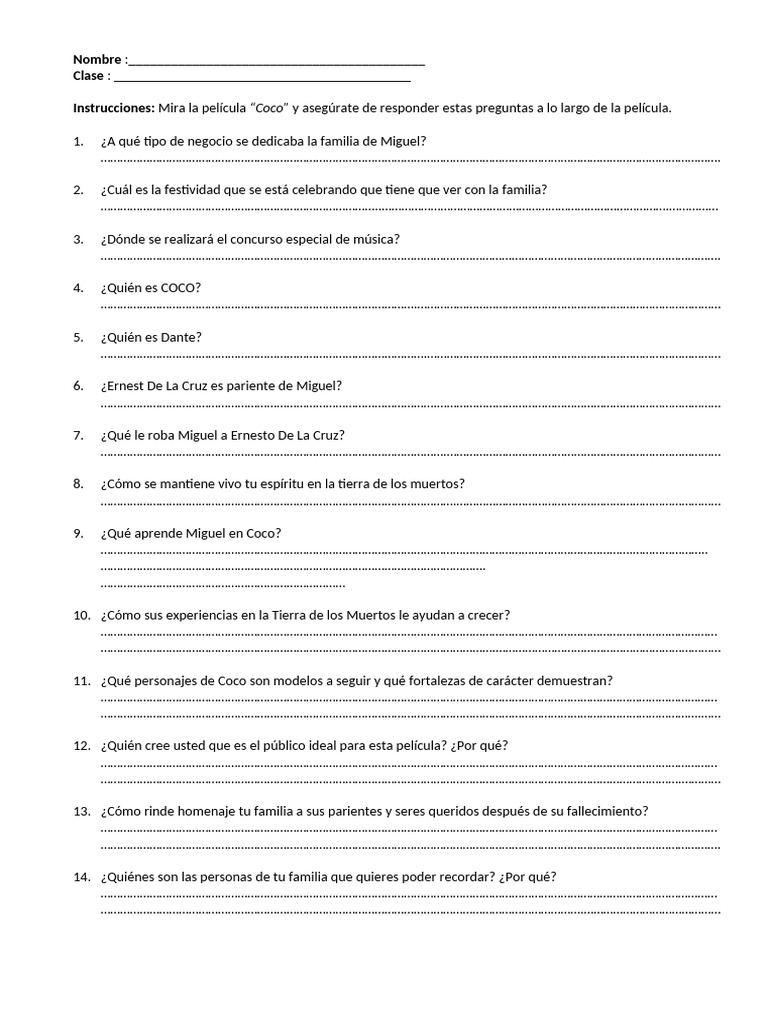 Preguntas Sobre La Película Coco | PDF