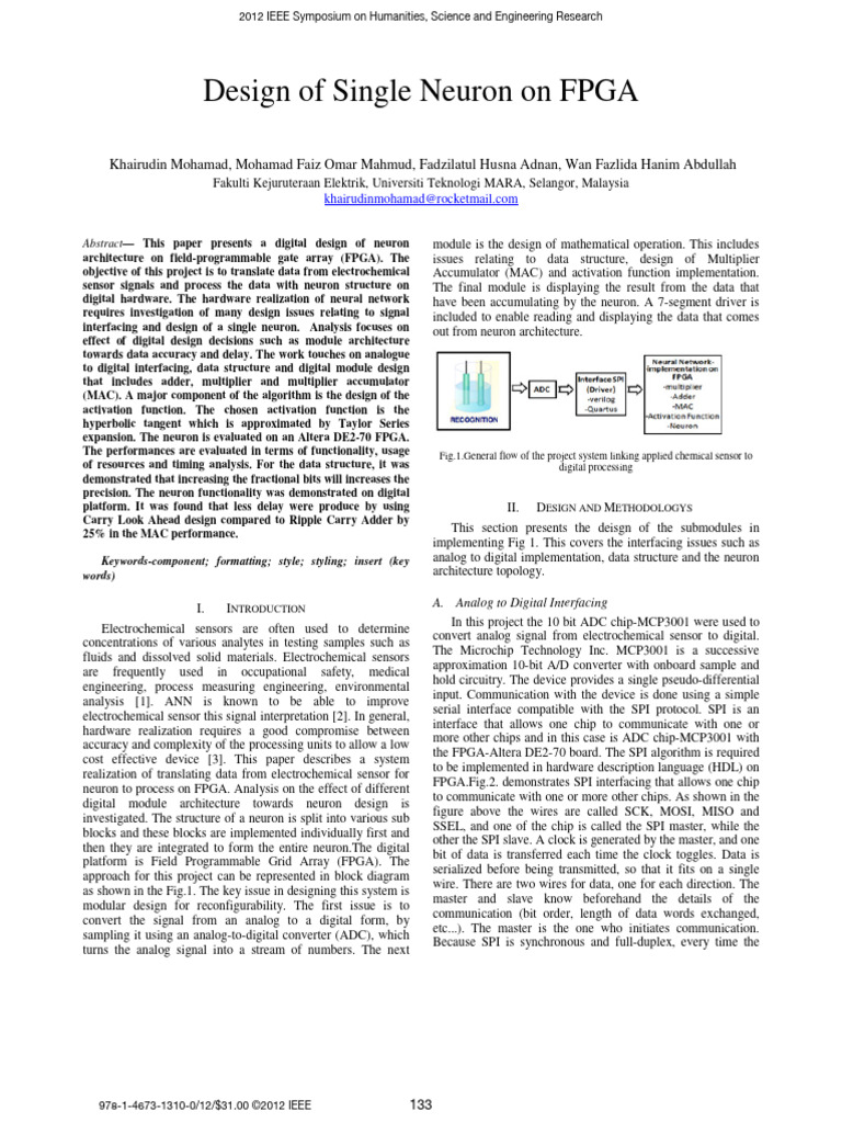 Design of Single Neuron On FPGA | PDF | Analog To Digital Converter | Field Programmable Gate Array