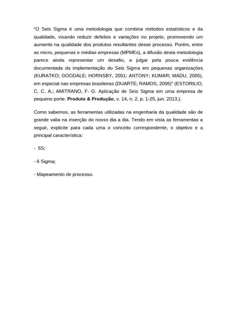Seis Sigma e Ferramentas de Qualidade | PDF | Seis Sigma | Qualidade (negócios)