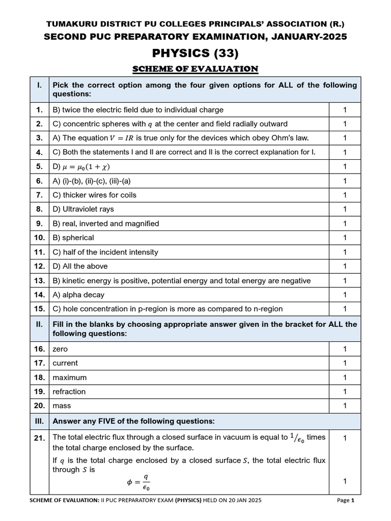 Ii Puc Physics-Prep-2025-Scheme | PDF | Magnetism | Magnetic Field