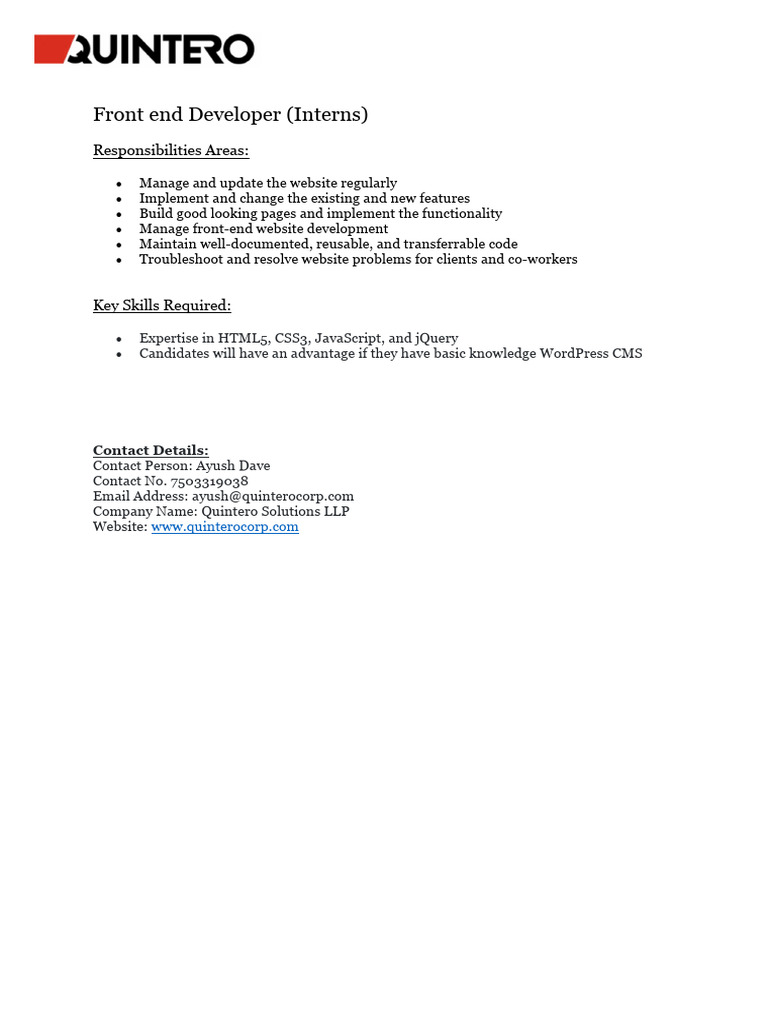 Front-End Developer Internship | PDF