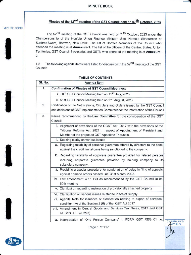 52nd Minutes Book | PDF