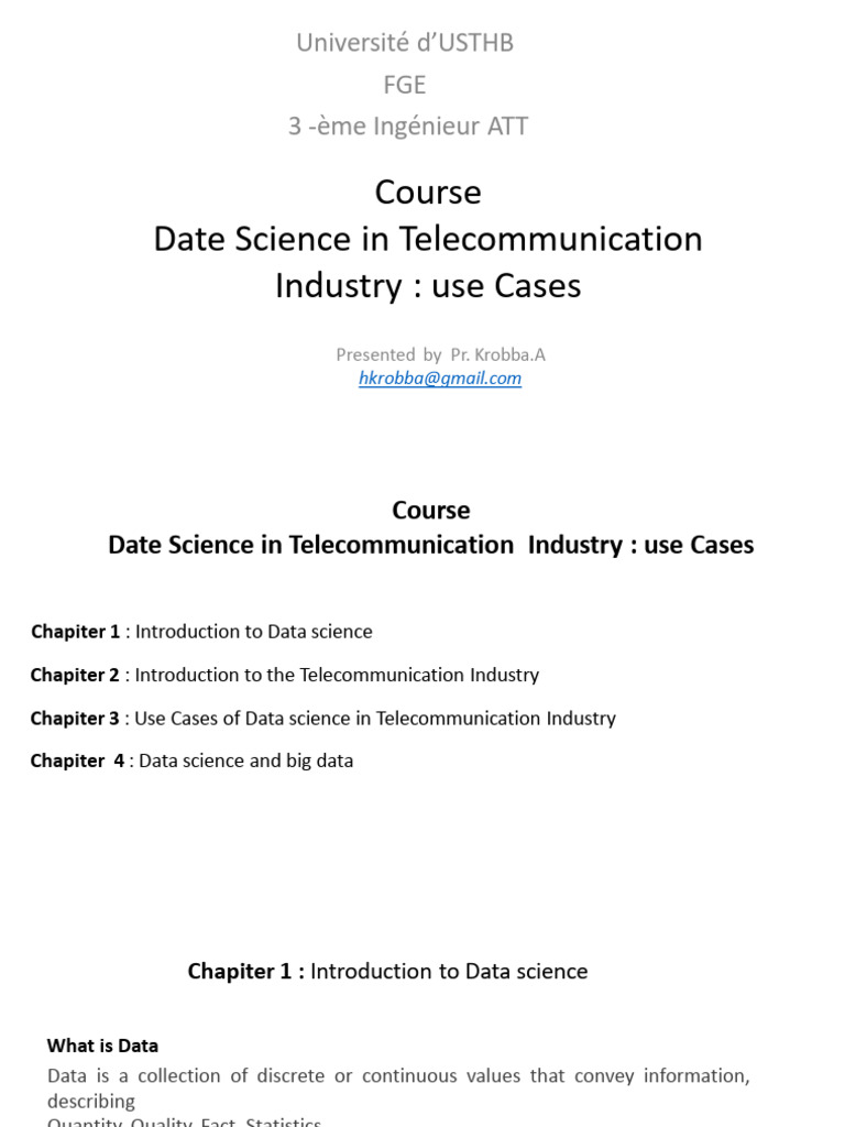 Data Sciences in Telecommunication-Chapitre-1 | PDF | Data Science ...