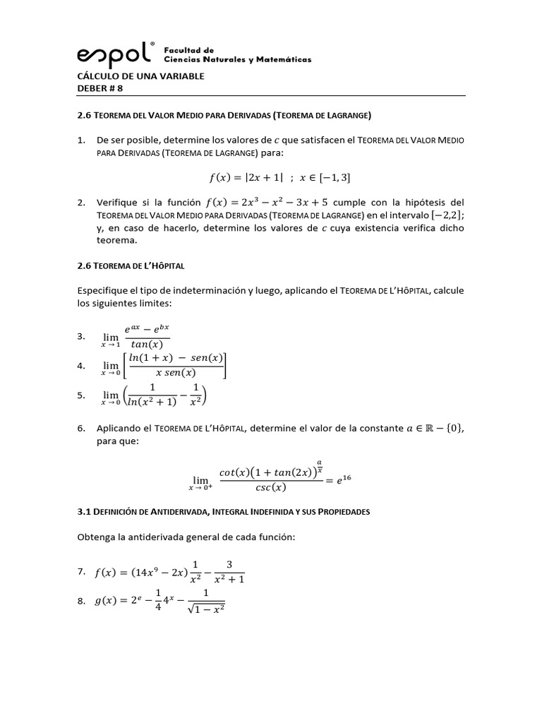 2024 I PAO CUV Deber 08 | PDF | Integral | Conceptos matemáticos