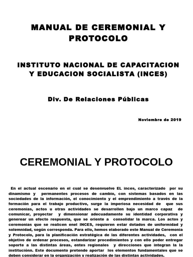 Manual de Ceremonial y Protocolo INCES | PDF | Bandera | Planificación