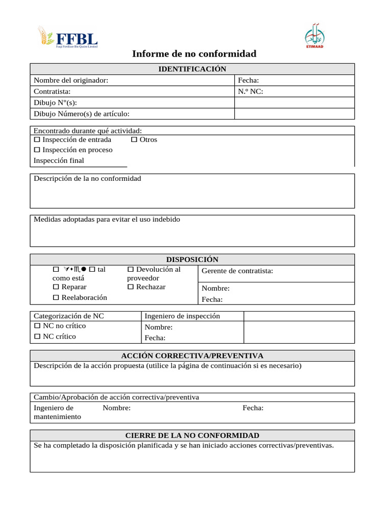 Informe de No Conformidad Plantilla Word Descarga Gratis | PDF