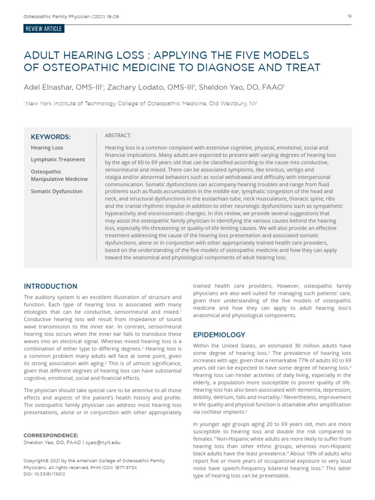 Adult Hearing Loss - Applying The Five Models of Osteopathic Medicine ...