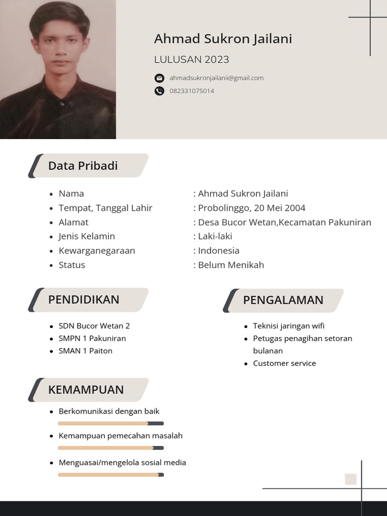 CV Ahmad Sukron Jailani | PDF