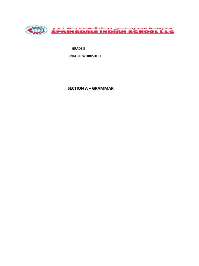 Grade 8 English Grammar Worksheet | PDF