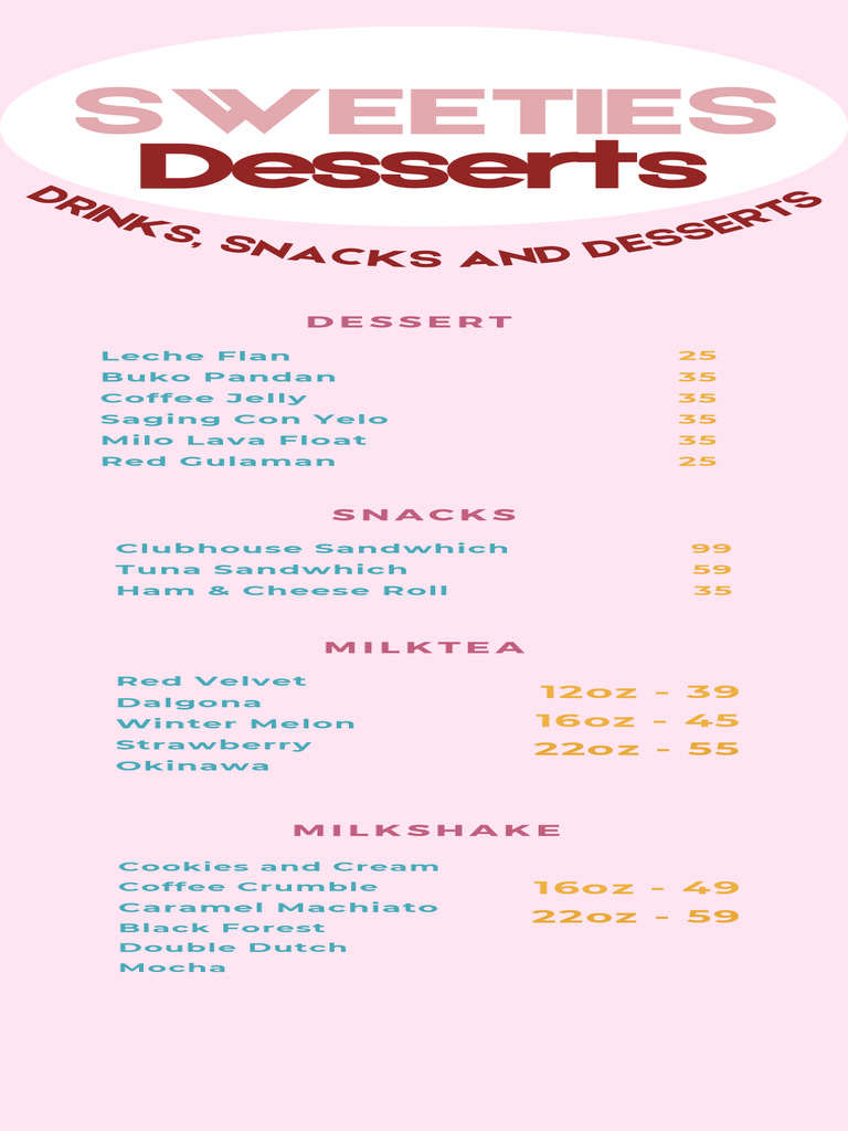 Desserts and Milkshake Menu Prices | PDF