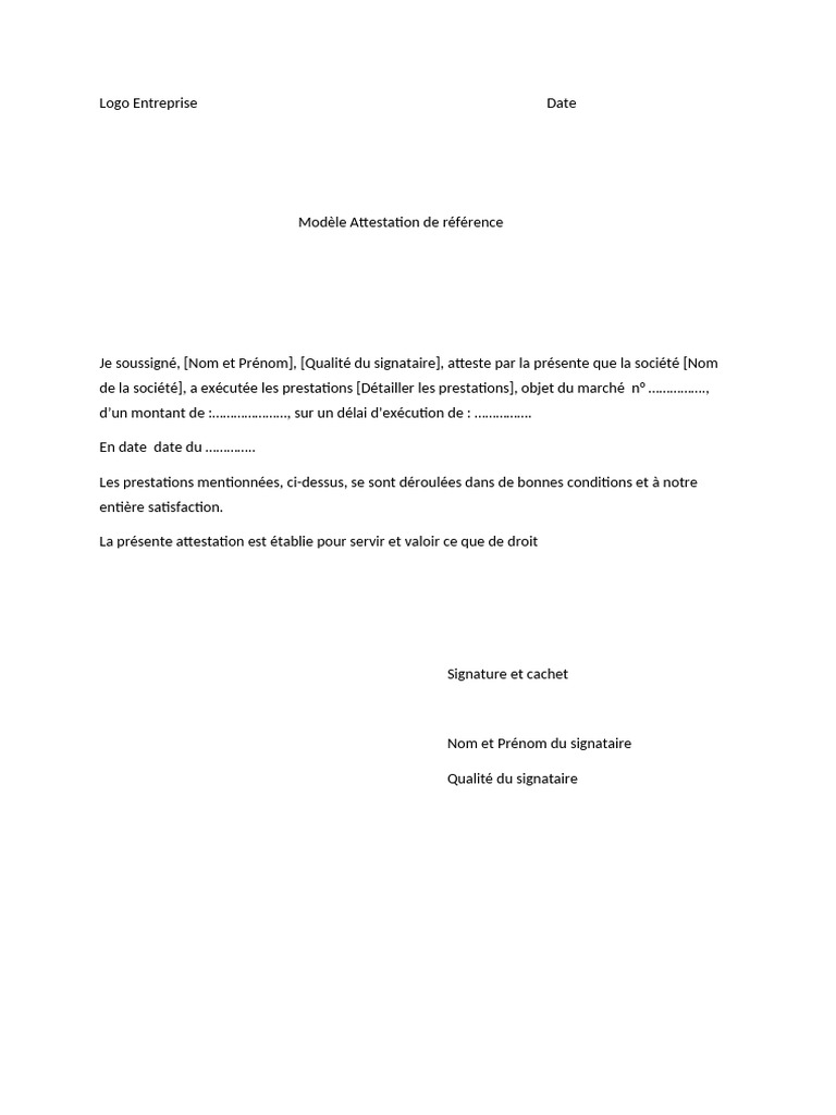 Modèle Attestation de Reference | PDF