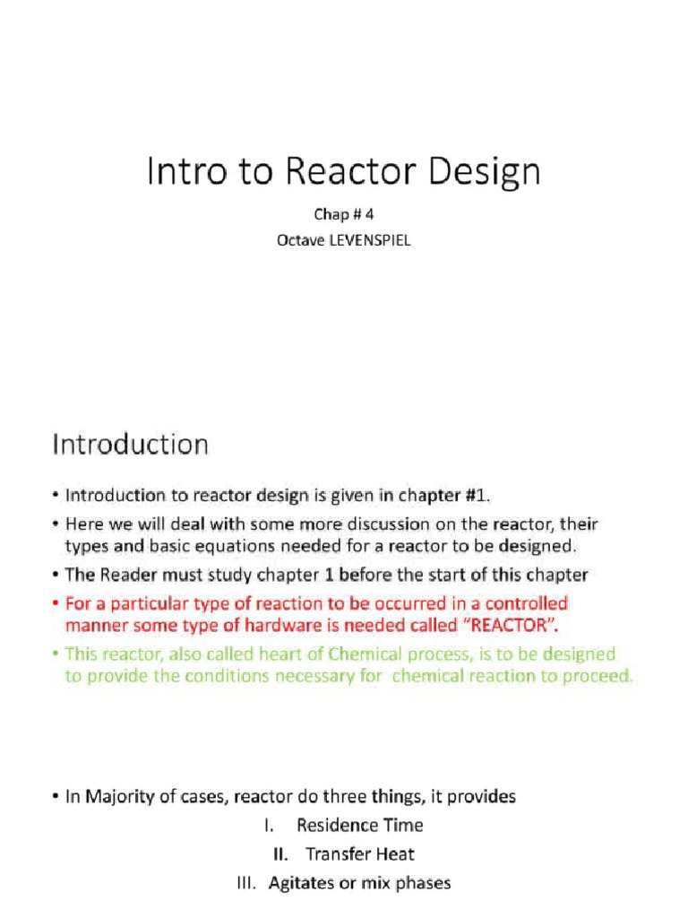 Chapter 4 Intro to Reactor Design | PDF