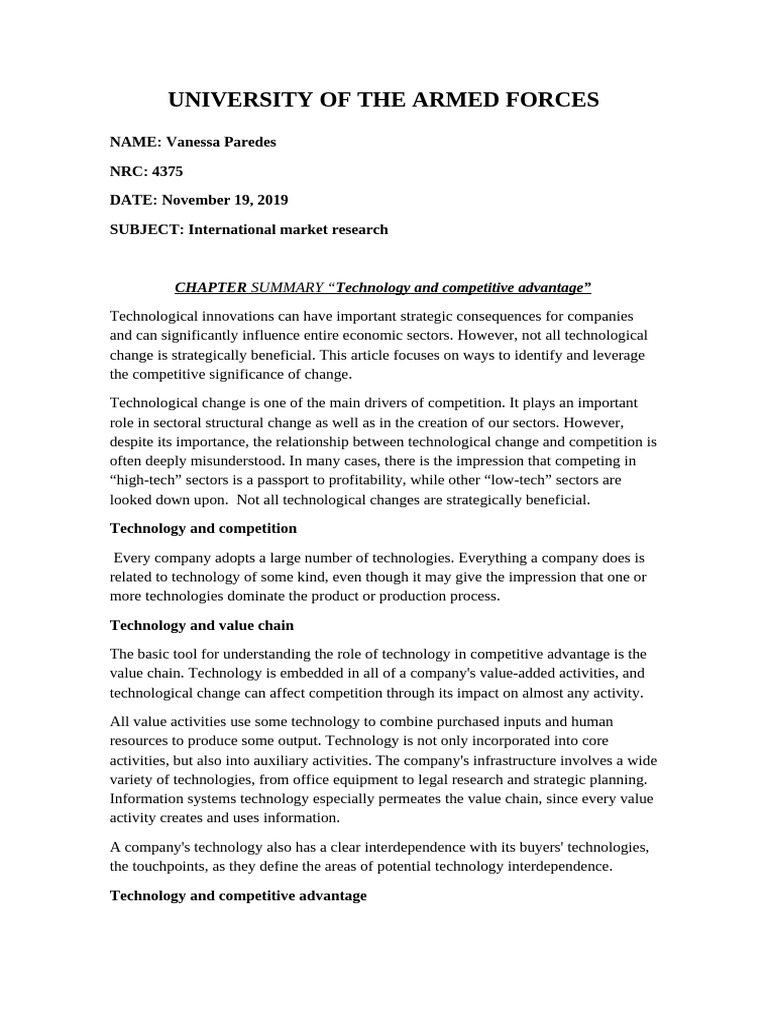 Summary Chapter 4 BOOK PORTER | PDF | Competitive Advantage | Innovation