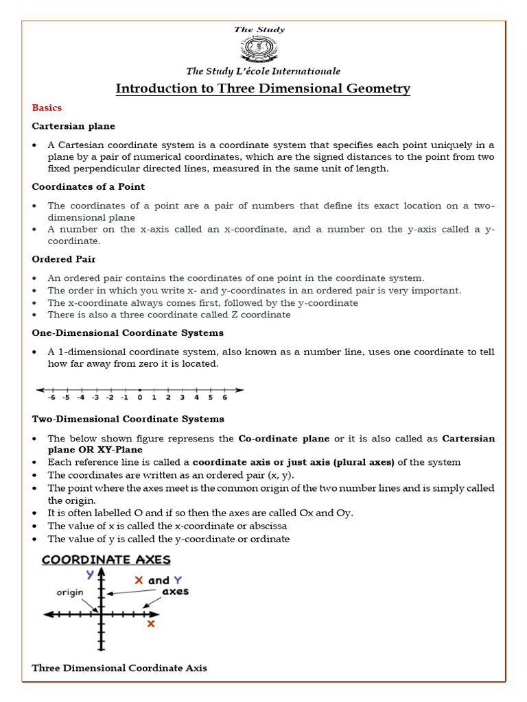 Ch-12 .Introduction To Three Dimensional Geometry Notes | PDF ...