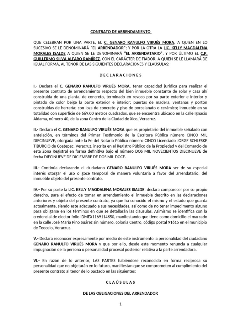 Contrato De Arrendamiento Casa Aldama Para Escuela Pdf Propiedad