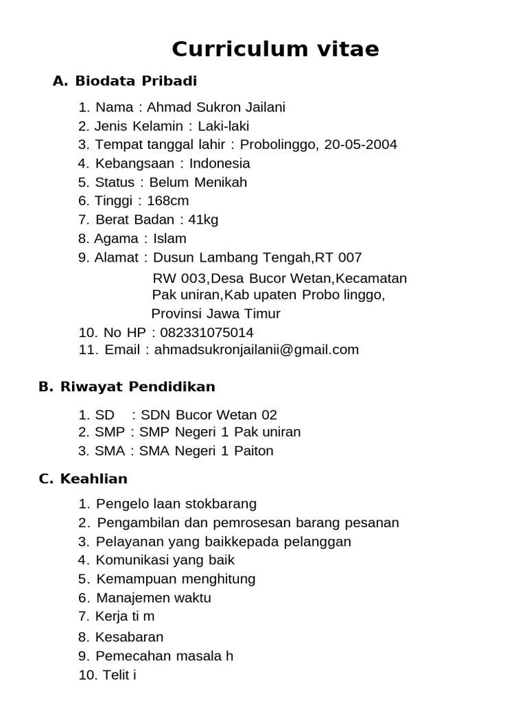 CV Ahmad Sukron Jailani 2023 | PDF