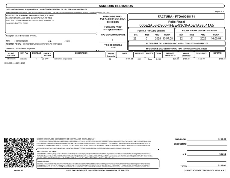 Factura CFDI 601 Régimen General | PDF | Pagos
