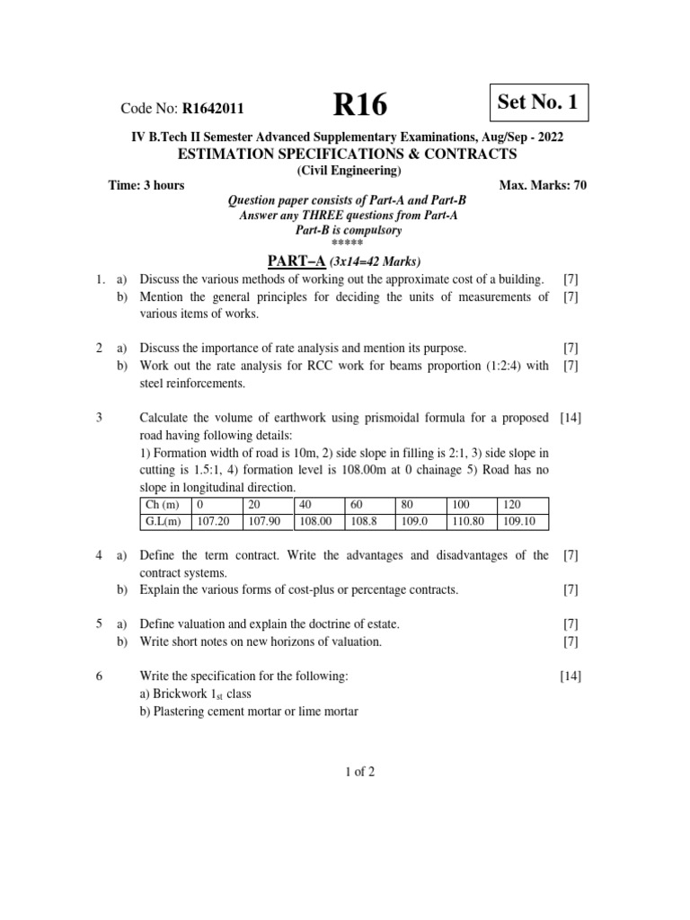 Civil Engineering Estimation Exam Paper | PDF | Mortar (Masonry ...