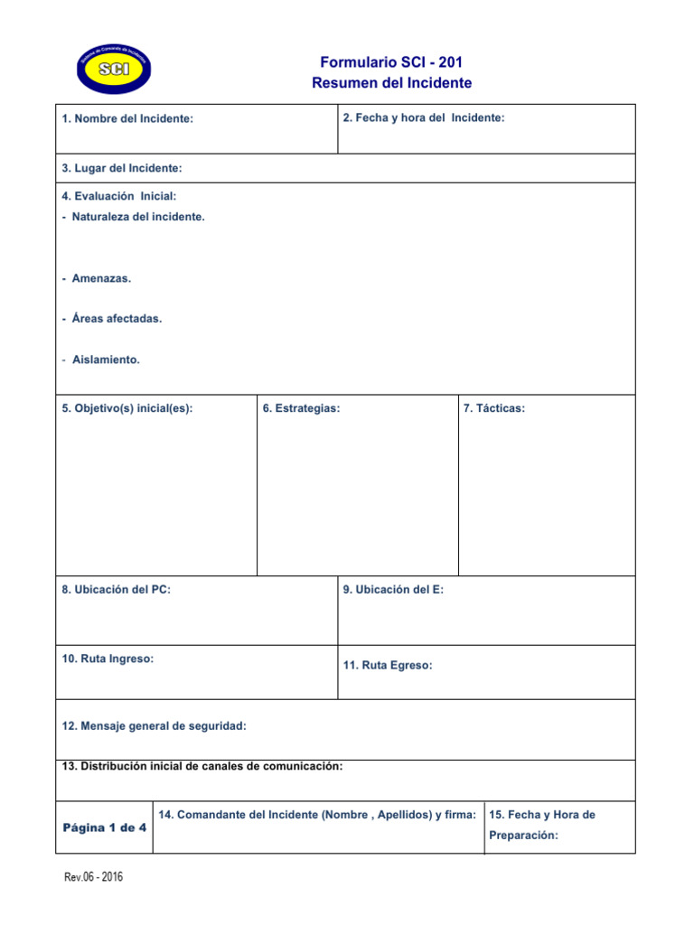 Resumen del Incidente SCI 201 | PDF