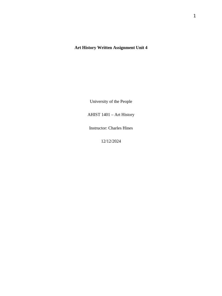Art History Written Assignment Unit 4 | PDF | Leonardo Da Vinci ...