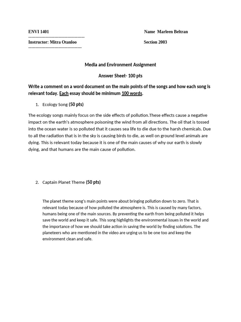 Environmental Songs and Their Relevance | PDF