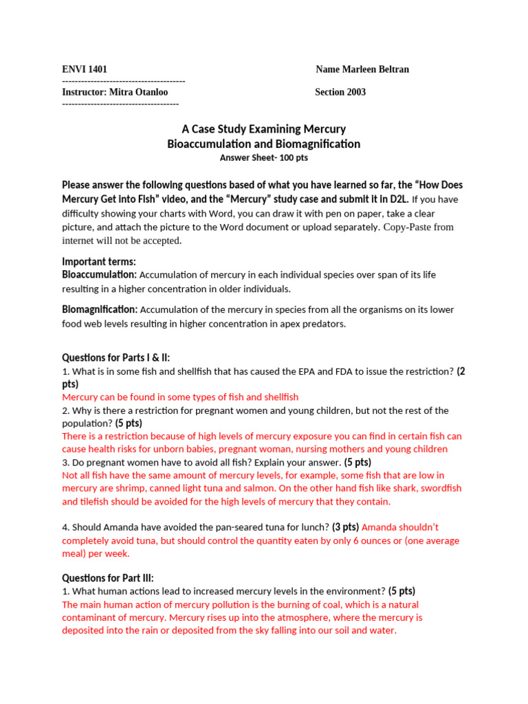 Mercury Bioaccumulation Case Study | PDF | Mercury (Element ...