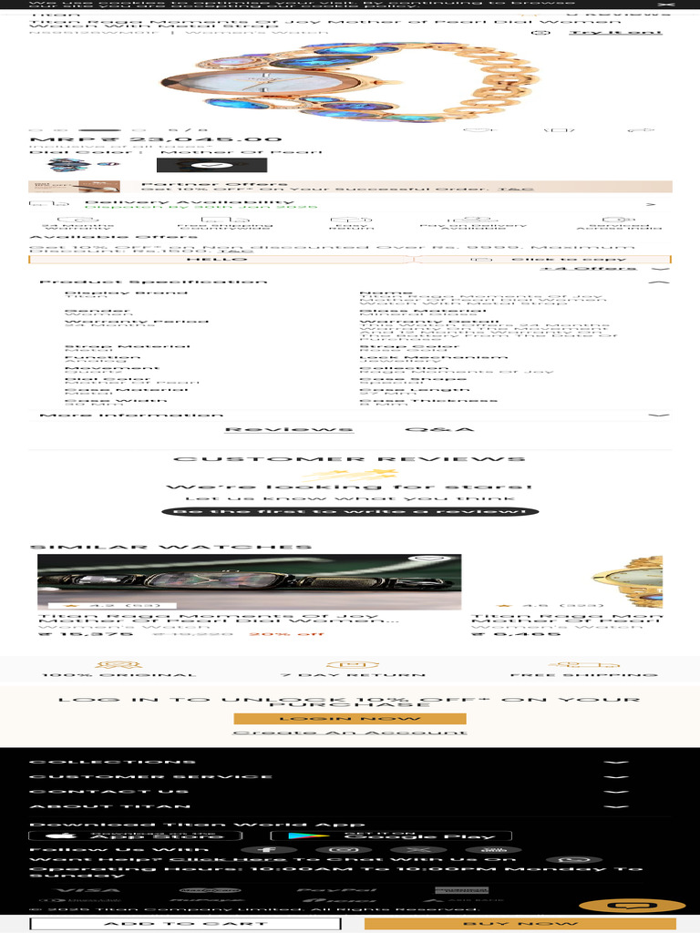 Buy Online Titan Raga Moments Of Joy Mother of Pearl Dial Women Watch With Metal Strap ...