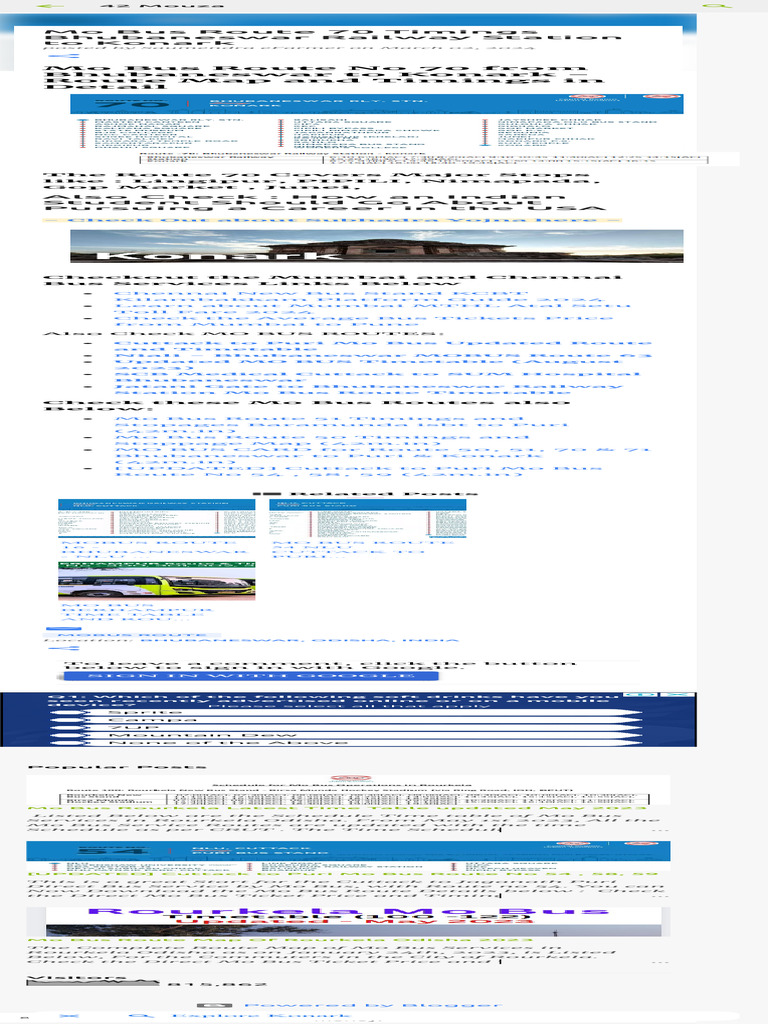 Mo Bus Route 70 Timings Bhubaneswar Railway Station To Konark | PDF ...