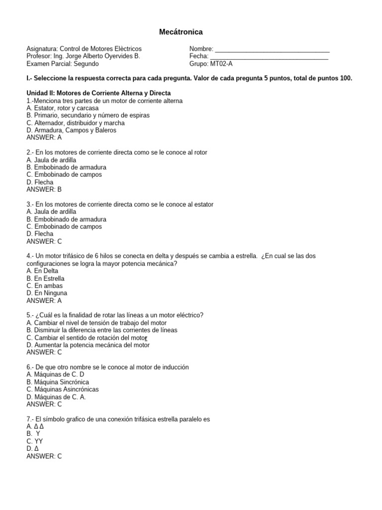 2do. Parcial (30 Preguntas RESUELTAS) de Con. Elec. de Mot. MT02-A | PDF | Motor eléctrico ...