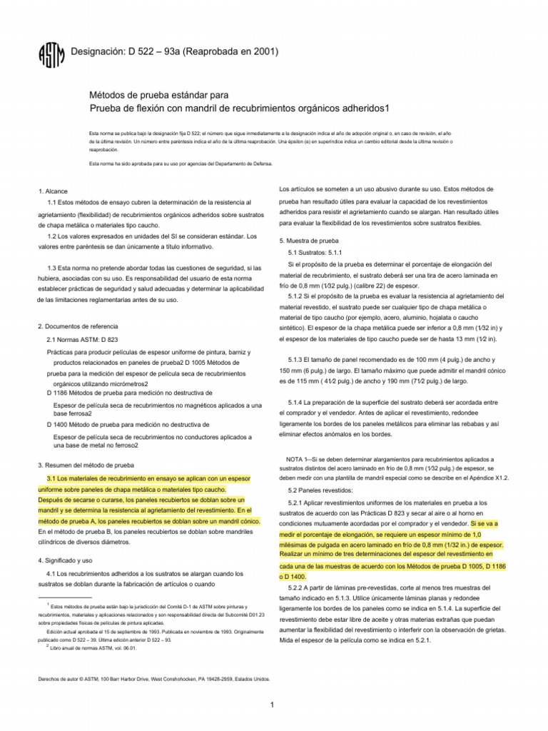 ASTM D 522.español | PDF | Revestimiento | Laminado (metalmecánica)