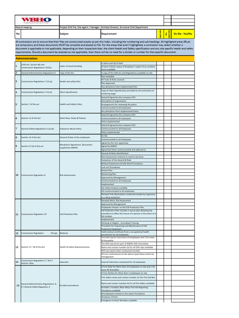 Health and Safety File Index Guide | PDF | Occupational Safety And ...