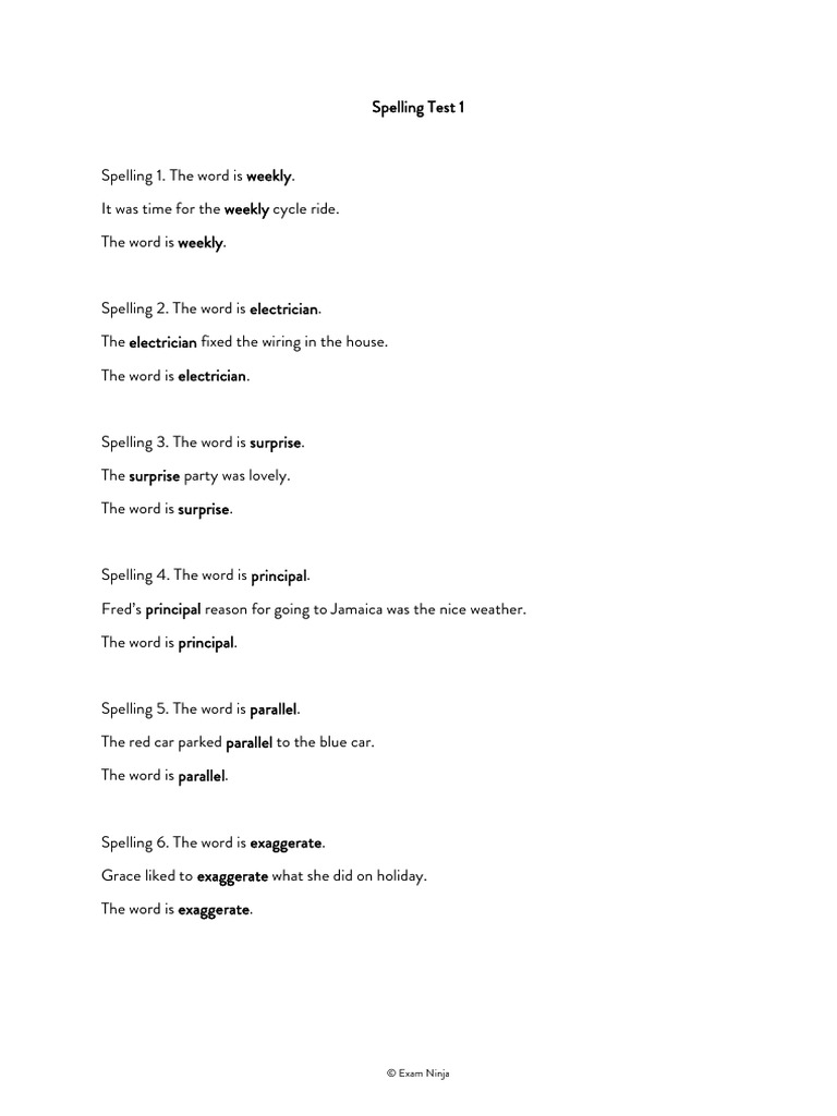 Exam Ninja Spelling Full Test Scripts | PDF