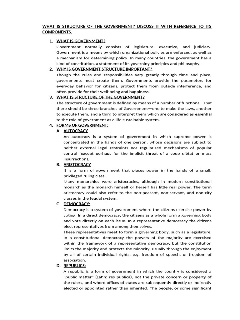 Understanding Government Structure and Components | PDF | Government ...