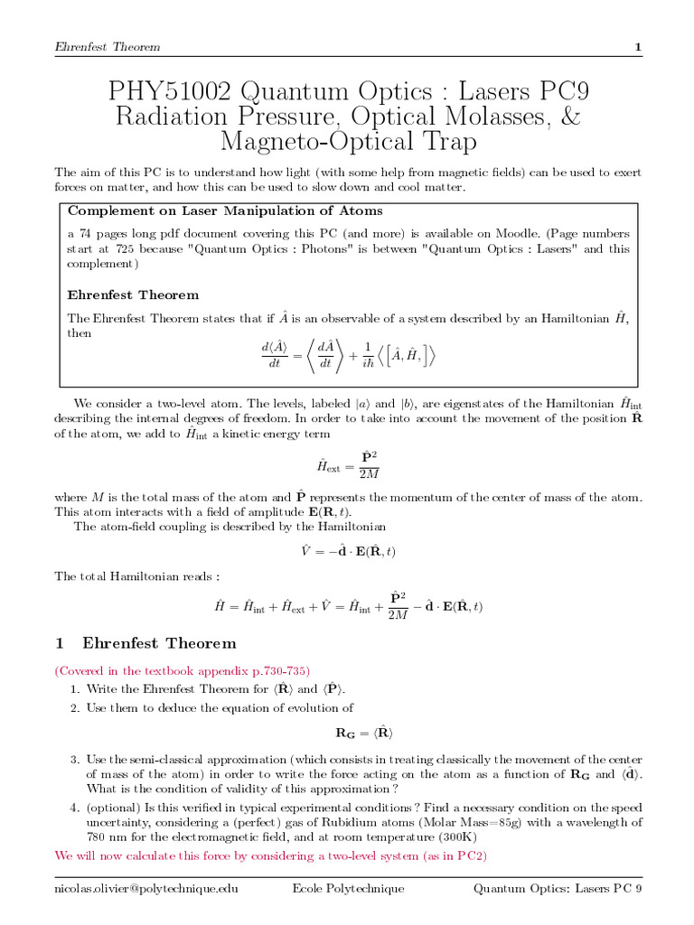 PC9 - 2024 - Problem | PDF | Force | Quantum Optics
