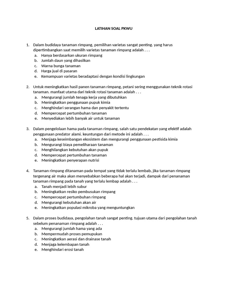 Latihan Soal Pkwu 12 Rimpang | PDF