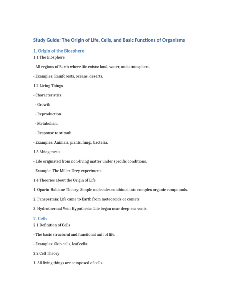Origin of Life and Cell Functions Guide | PDF | Cell (Biology) | Life
