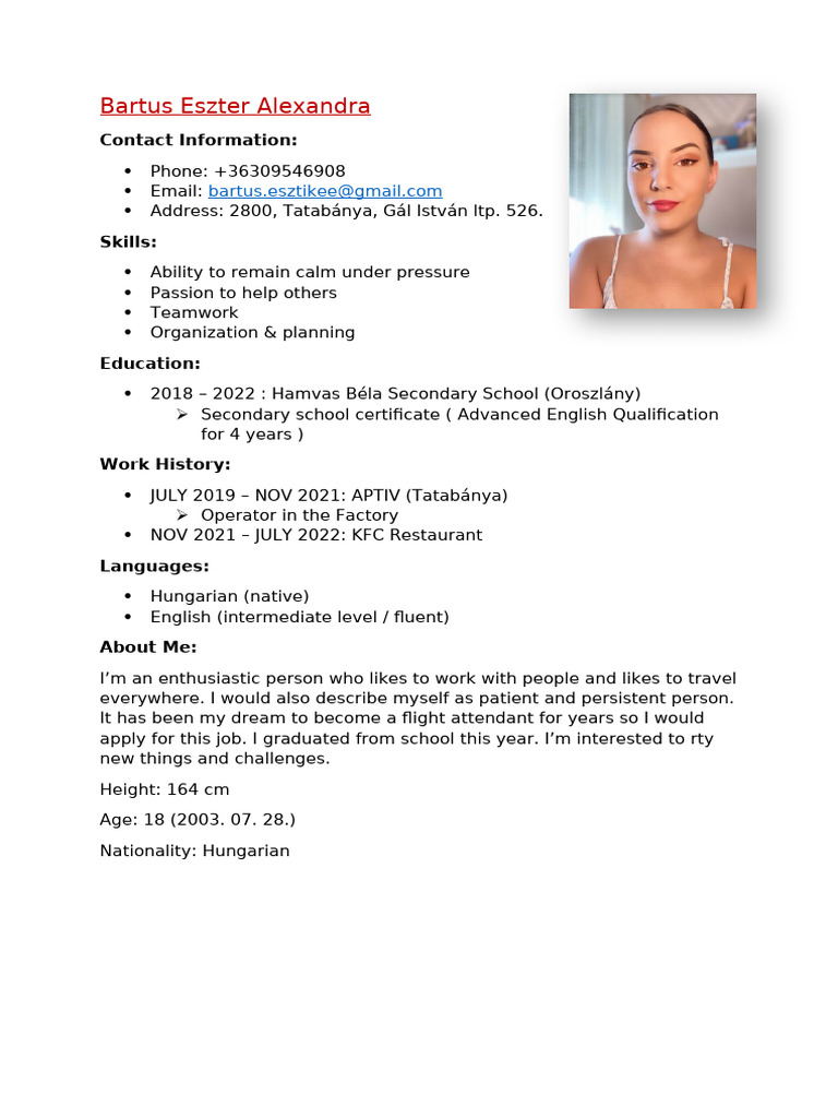 Eszti Angol CV | PDF