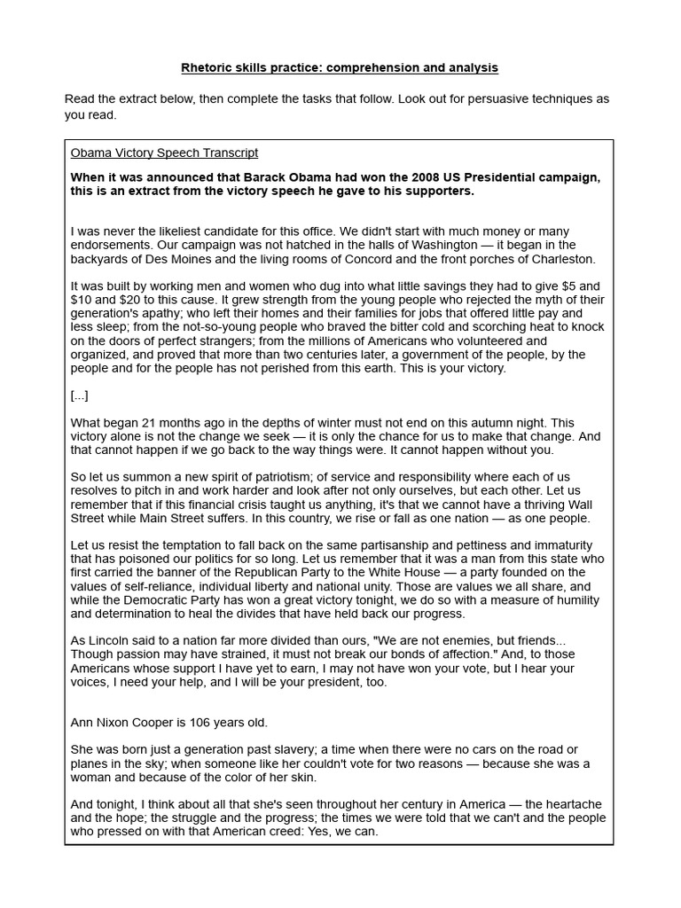 Rhetoric Skills Practice - Comprehension and Analysis | PDF