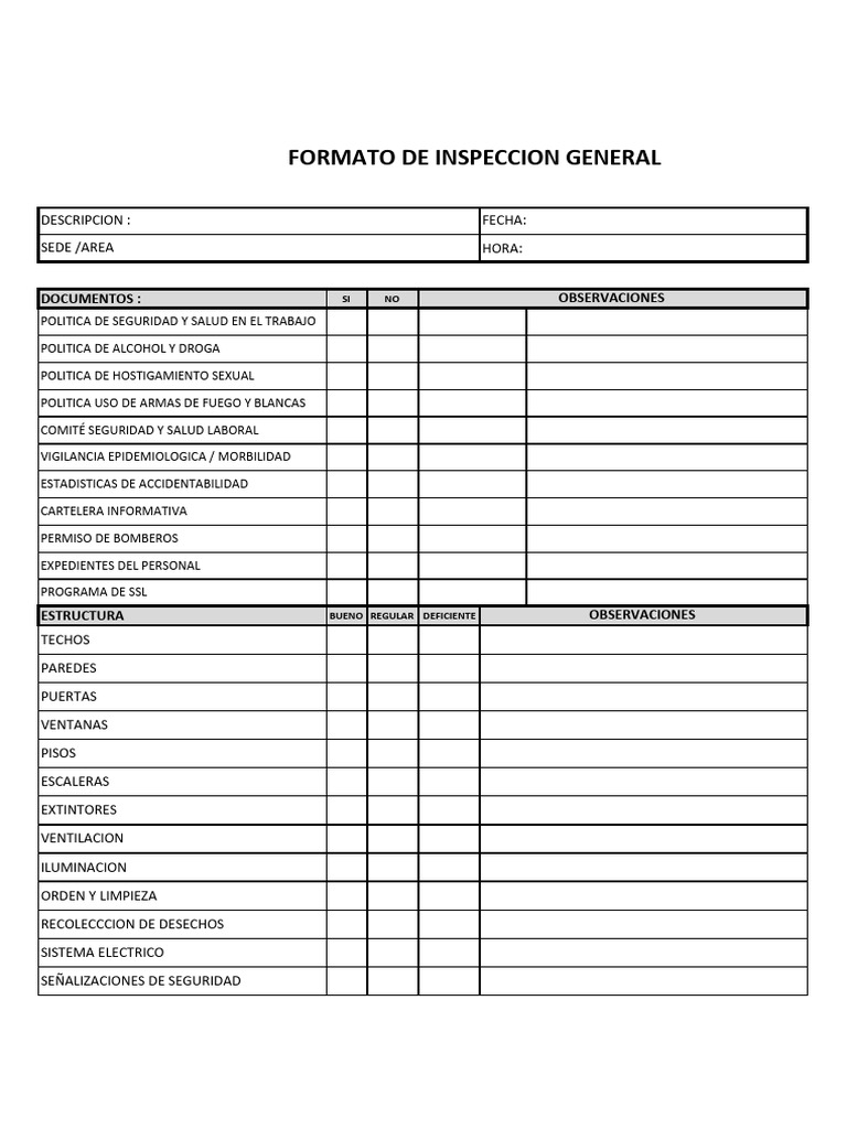 Inspección de Seguridad Laboral 2023 | PDF