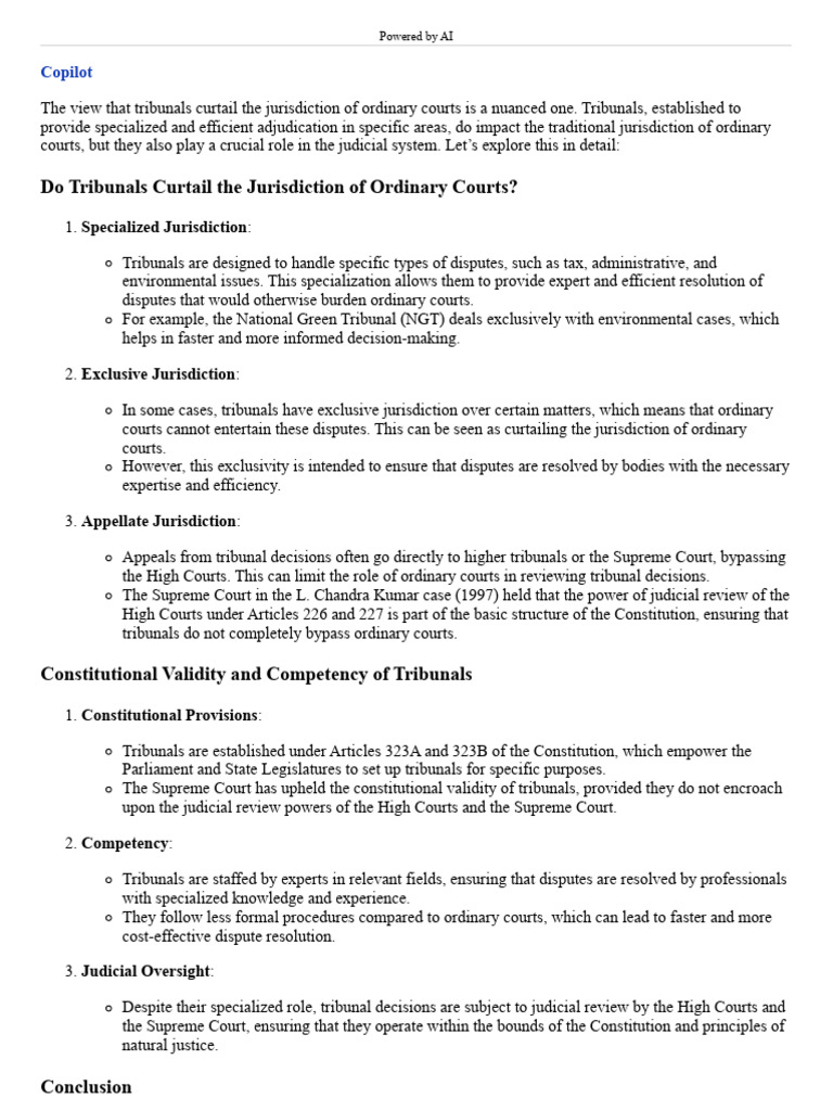 Impact of Tribunals on Court Jurisdiction | PDF | Tribunal | Supreme Courts