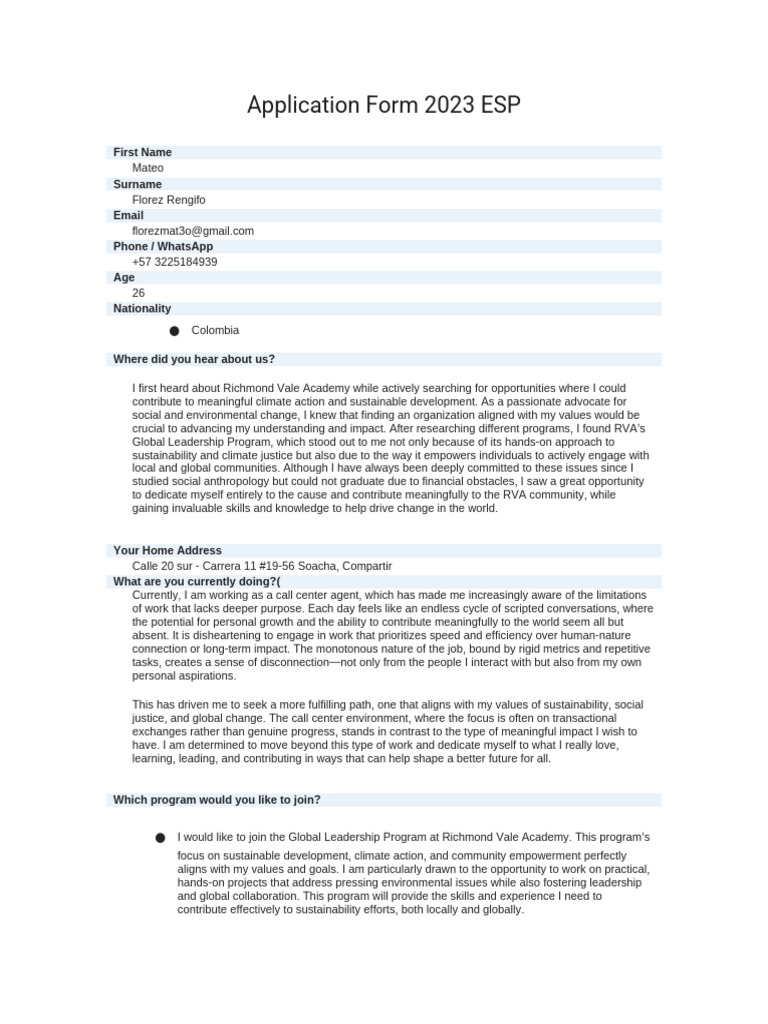 Application Form ESP | PDF | Sustainability | Leadership