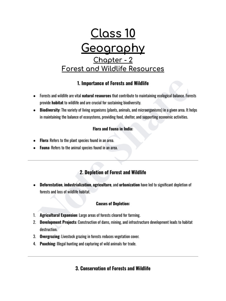 Class 10 Geography Chapter - Forest and Wildlife by Panda Resources | PDF