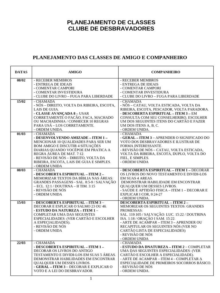Planejamento Anual de Classes - Modelo | PDF | Igreja Adventista do Sétimo Dia | Bíblia