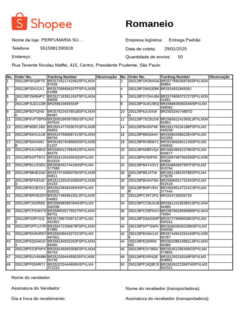 Romaneio de Coleta de Envio 29/01/2025 | PDF | Age Of Discovery